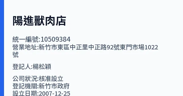 陽進獸肉店的照片-統編 10509384(新竹市) 公司登記資料與營業項目詳細圖表