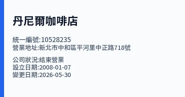 丹尼爾咖啡店的照片-統編 10528235(新北市) 公司登記資料與營業項目詳細圖表
