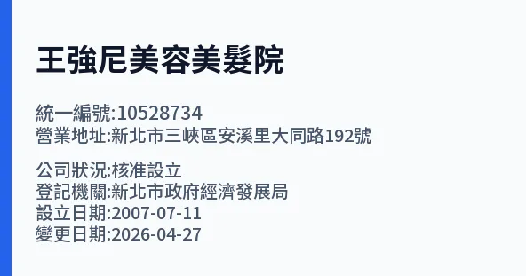 王強尼美容美髮院的照片-統編 10528734(新北市) 公司登記資料與營業項目詳細圖表