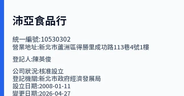 沛亞食品行的照片-統編 10530302(新北市) 公司登記資料與營業項目詳細圖表