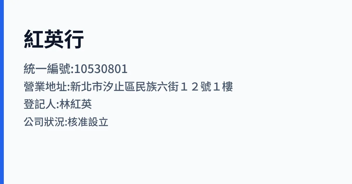 紅英行 - 統編 10530801（新北市） 公司登記資料與營業項目詳細圖表