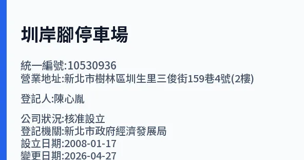 圳岸腳停車場的照片-統編 10530936(新北市) 公司登記資料與營業項目詳細圖表