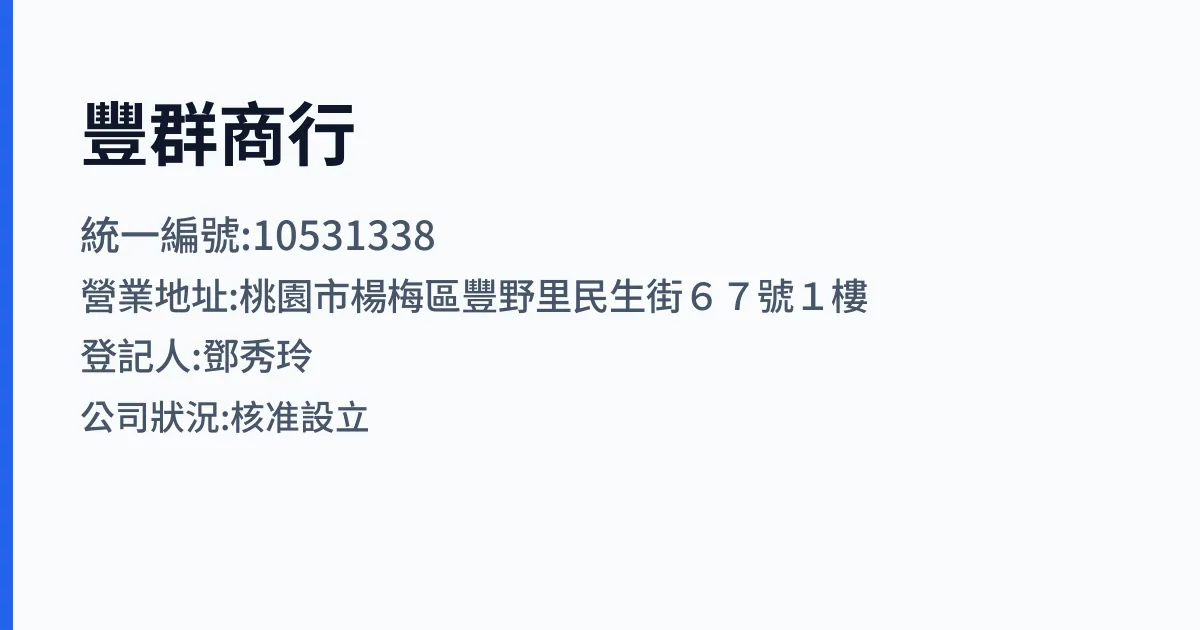 豐群商行 - 統編 10531338(桃園市) 公司登記資料與營業項目詳細圖表