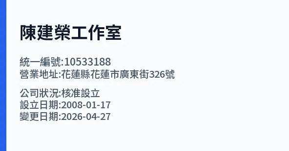 陳建榮工作室的照片-統編 10533188(花蓮縣) 公司登記資料與營業項目詳細圖表