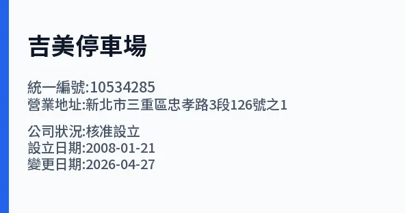 吉美停車場的照片-統編 10534285(新北市) 公司登記資料與營業項目詳細圖表