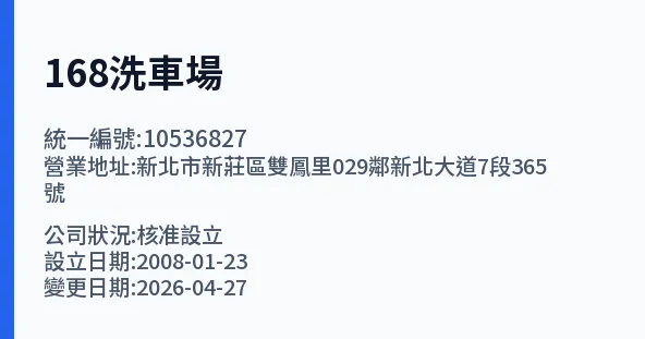 168洗車場的照片-統編 10536827(新北市) 公司登記資料與營業項目詳細圖表