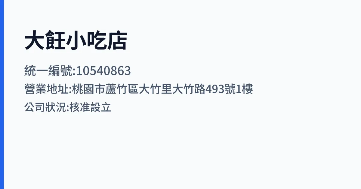 大飪小吃店 - 統編 10540863(桃園市) 公司登記資料與營業項目詳細圖表