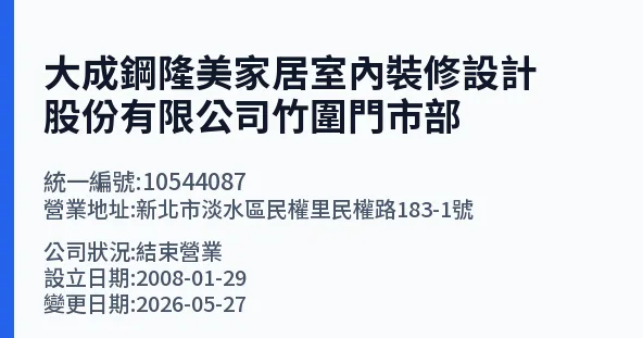 大成鋼隆美家居室內裝修設計股份有限公司竹圍門市部的照片-統編 10544087(新北市) 公司登記資料與營業項目詳細圖表