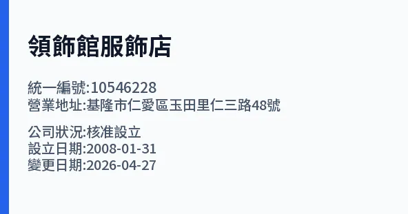 領飾館服飾店的照片-統編 10546228(基隆市) 公司登記資料與營業項目詳細圖表