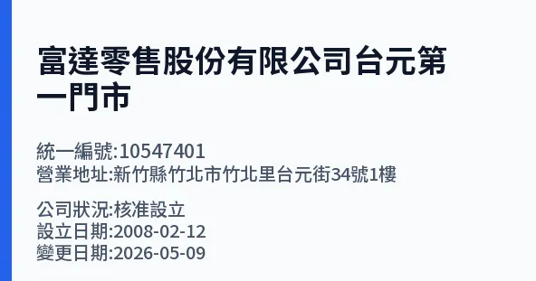 富達零售股份有限公司台元第一門市的照片-統編 10547401(新竹縣) 公司登記資料與營業項目詳細圖表