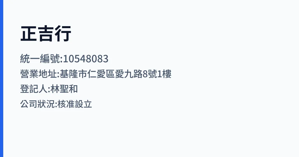 正吉行 - 統編 10548083(基隆市) 公司登記資料與營業項目詳細圖表