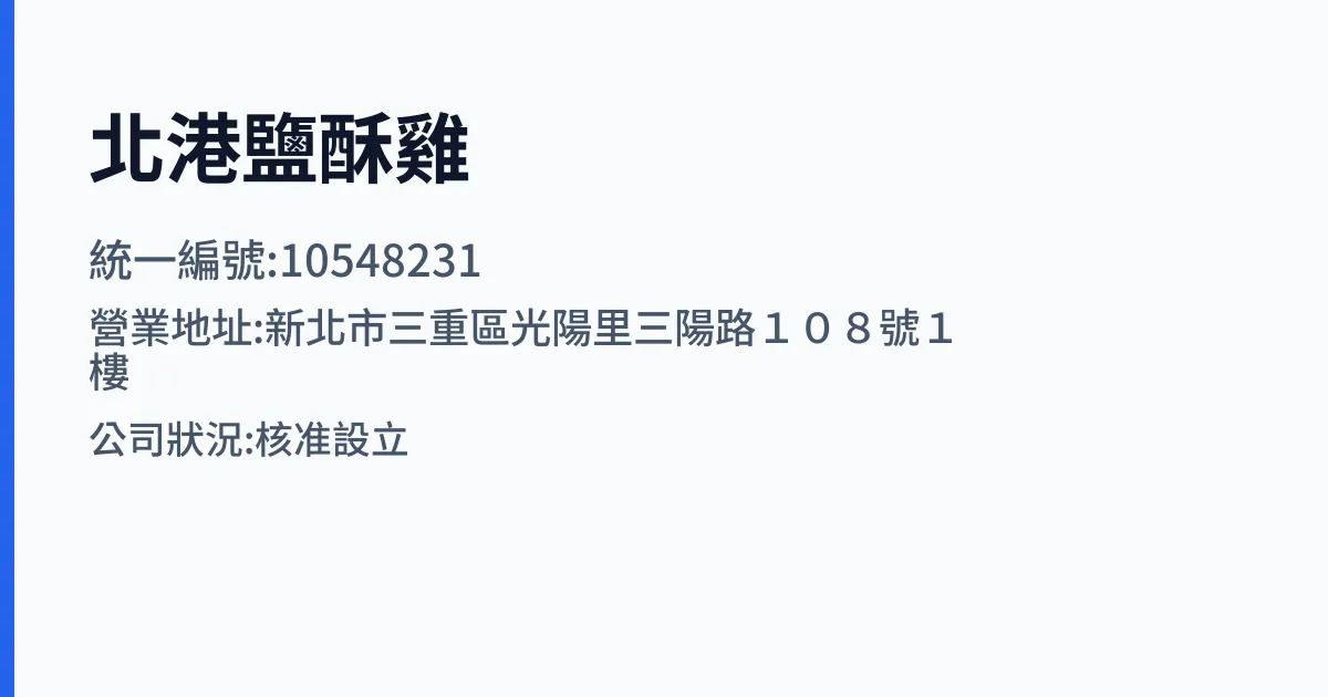 北港鹽酥雞 - 統編 10548231（新北市） 公司登記資料與營業項目詳細圖表