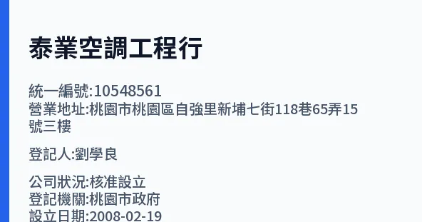 泰業空調工程行的照片-統編 10548561(桃園市) 公司登記資料與營業項目詳細圖表