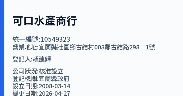 可口水產商行的照片-統編 10549323(宜蘭縣) 公司登記資料與營業項目詳細圖表