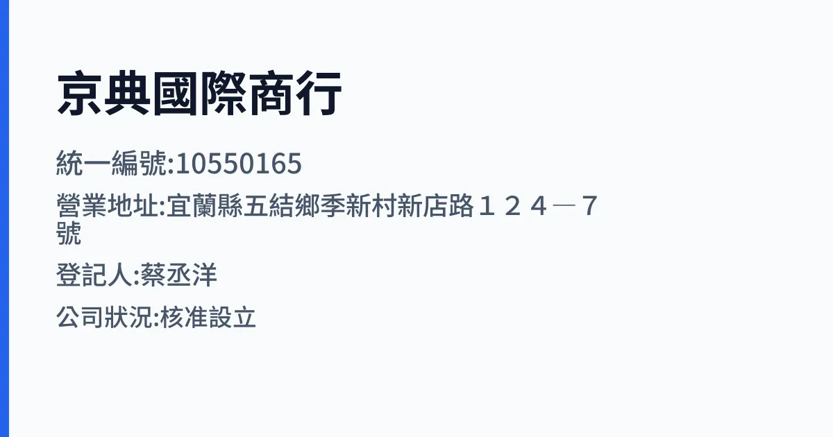 京典國際商行 - 統編 10550165(宜蘭縣) 公司登記資料與營業項目詳細圖表