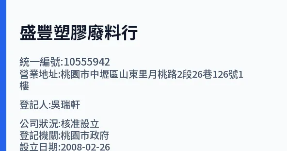 盛豐塑膠廢料行的照片-統編 10555942(桃園市) 公司登記資料與營業項目詳細圖表