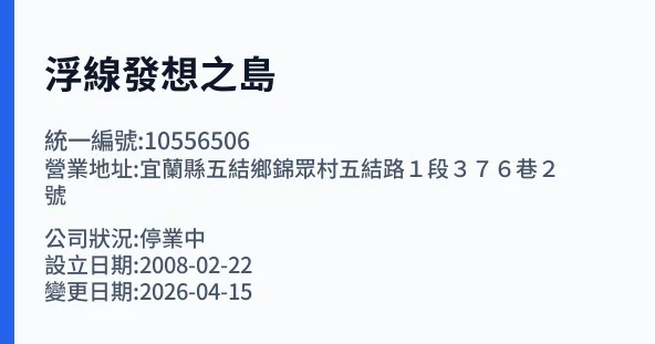 浮線發想之島的照片-統編 10556506(宜蘭縣) 公司登記資料與營業項目詳細圖表