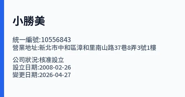 小勝美的照片-統編 10556843(新北市) 公司登記資料與營業項目詳細圖表