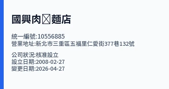 國興肉焿麵店的照片-統編 10556885(新北市) 公司登記資料與營業項目詳細圖表