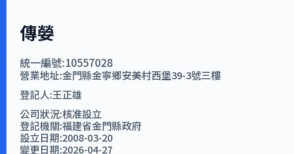 傳嫈的照片-統編 10557028(金門縣) 公司登記資料與營業項目詳細圖表
