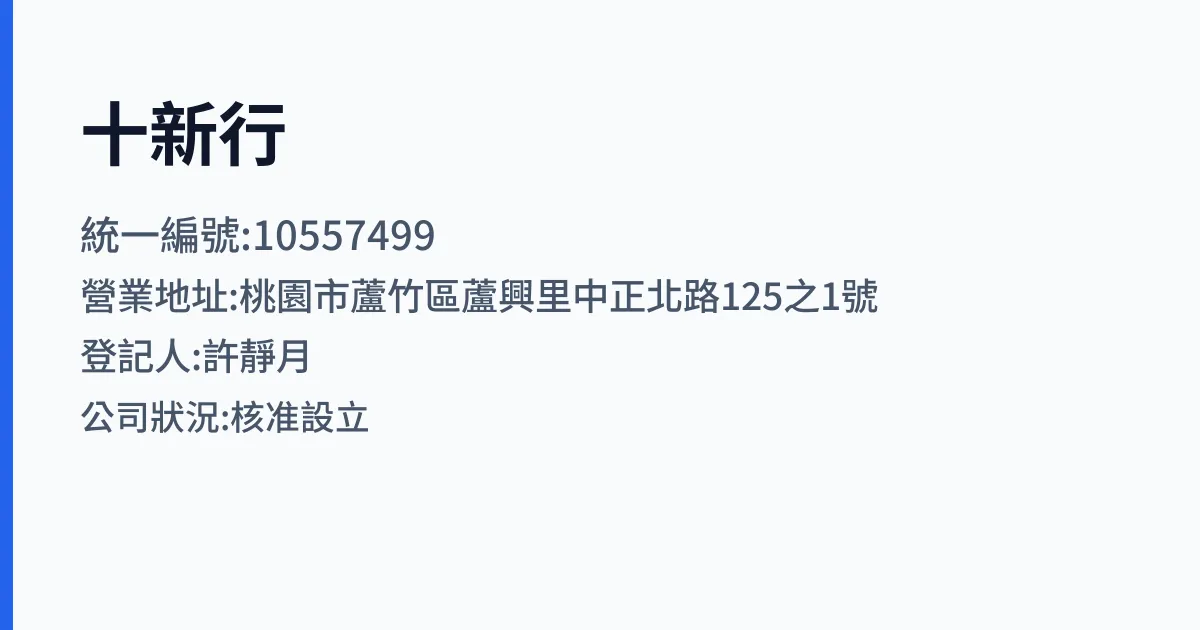 十新行 - 統編 10557499(桃園市) 公司登記資料與營業項目詳細圖表