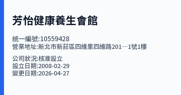 芳怡健康養生會館的照片-統編 10559428(新北市) 公司登記資料與營業項目詳細圖表
