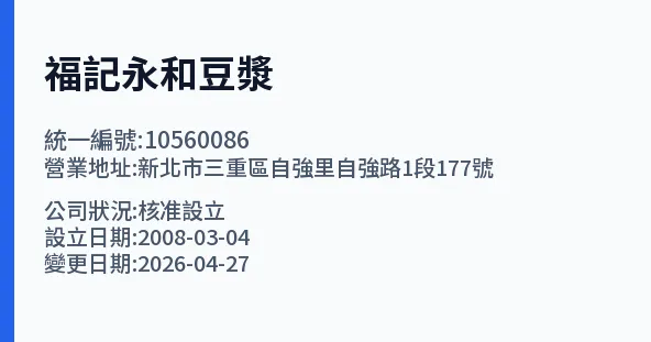 福記永和豆漿的照片-統編 10560086(新北市) 公司登記資料與營業項目詳細圖表