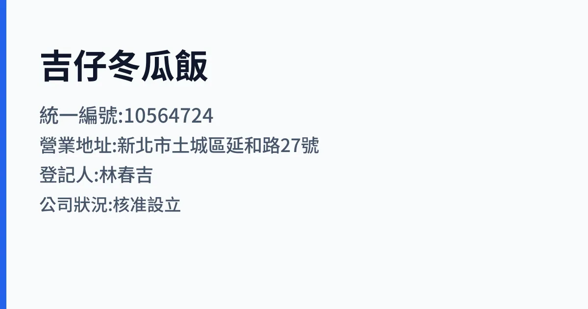 吉仔冬瓜飯 - 統編 10564724(新北市) 公司登記資料與營業項目詳細圖表