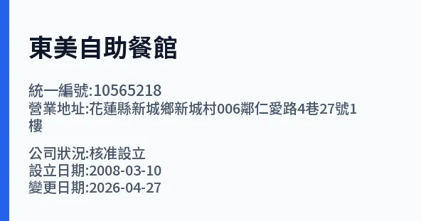 東美自助餐館的照片-統編 10565218(花蓮縣) 公司登記資料與營業項目詳細圖表