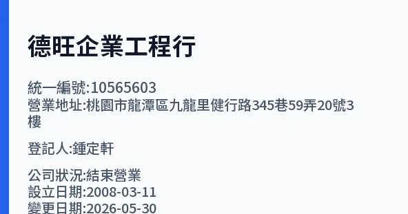 德旺企業工程行的照片-統編 10565603(桃園市) 公司登記資料與營業項目詳細圖表