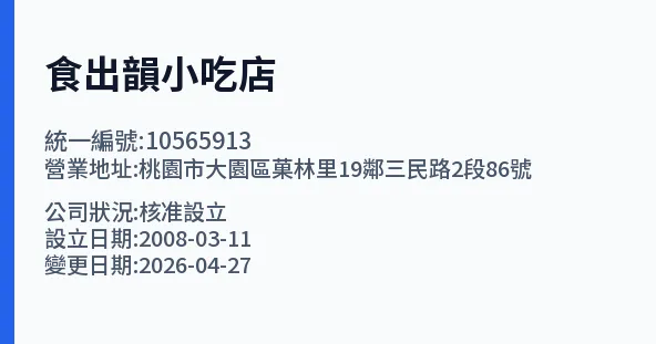 食出韻小吃店的照片-統編 10565913(桃園市) 公司登記資料與營業項目詳細圖表
