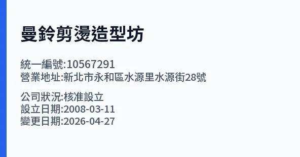 曼鈴剪燙造型坊的照片-統編 10567291(新北市) 公司登記資料與營業項目詳細圖表