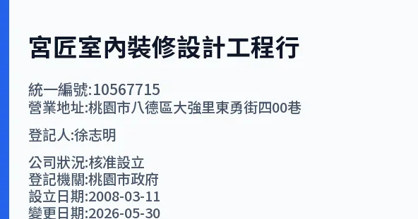 宮匠室內裝修設計工程行的照片-統編 10567715(桃園市) 公司登記資料與營業項目詳細圖表