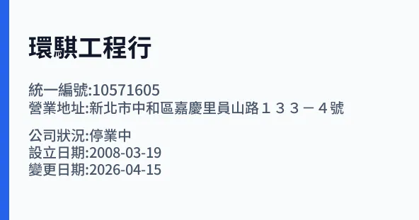 環騏工程行的照片-統編 10571605(新北市) 公司登記資料與營業項目詳細圖表