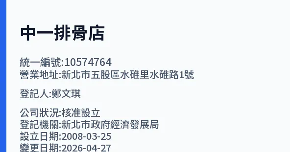 中一排骨店的照片-統編 10574764(新北市) 公司登記資料與營業項目詳細圖表