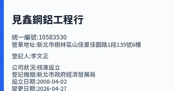 見鑫鋼鋁工程行的照片-統編 10583530(新北市) 公司登記資料與營業項目詳細圖表