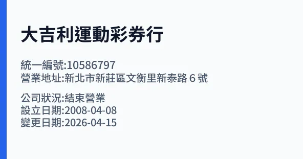 大吉利運動彩券行的照片-統編 10586797(新北市) 公司登記資料與營業項目詳細圖表