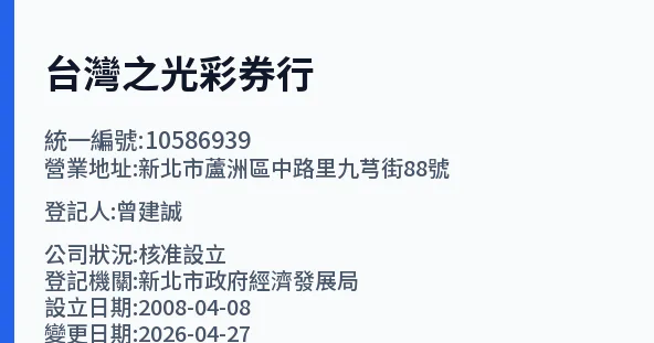 台灣之光彩券行的照片-統編 10586939(新北市) 公司登記資料與營業項目詳細圖表