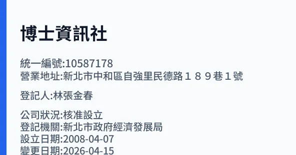 博士資訊社的照片-統編 10587178(新北市) 公司登記資料與營業項目詳細圖表