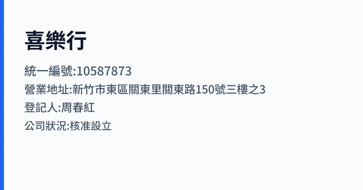 喜樂行 - 統編 10587873(新竹市) 公司登記資料與營業項目詳細圖表