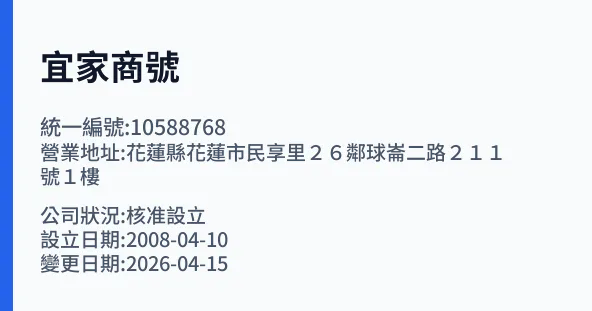 宜家商號的照片-統編 10588768(花蓮縣) 公司登記資料與營業項目詳細圖表