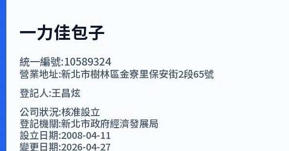 一力佳包子的照片-統編 10589324(新北市) 公司登記資料與營業項目詳細圖表