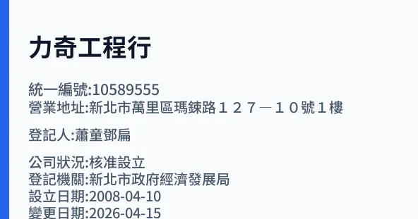 力奇工程行的照片-統編 10589555(新北市) 公司登記資料與營業項目詳細圖表