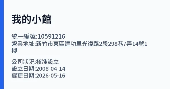 我的小館的照片-統編 10591216(新竹市) 公司登記資料與營業項目詳細圖表