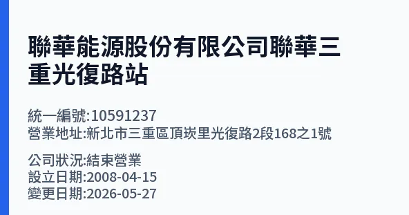 聯華能源股份有限公司聯華三重光復路站的照片-統編 10591237(新北市) 公司登記資料與營業項目詳細圖表