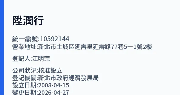 陞潤行的照片-統編 10592144(新北市) 公司登記資料與營業項目詳細圖表