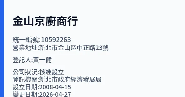 金山京廚商行的照片-統編 10592263(新北市) 公司登記資料與營業項目詳細圖表