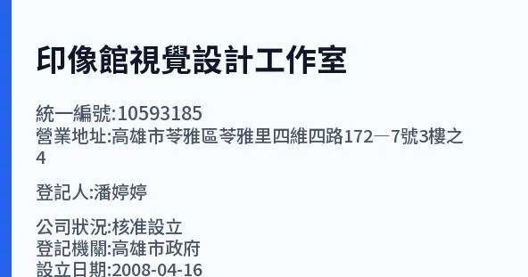 印像館視覺設計工作室的照片-統編 10593185(高雄市) 公司登記資料與營業項目詳細圖表