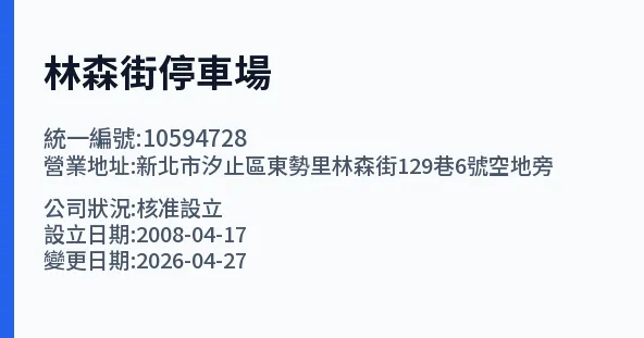 林森街停車場的照片-統編 10594728(新北市) 公司登記資料與營業項目詳細圖表