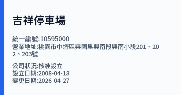 吉祥停車場的照片-統編 10595000(桃園市) 公司登記資料與營業項目詳細圖表